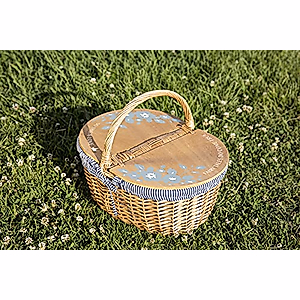 PICNIC TIME - Disney Cinderella Country Vintage Picnic Basket with Lid - Wicker Picnic Basket for 2, (Navy Blue & White Stripe)