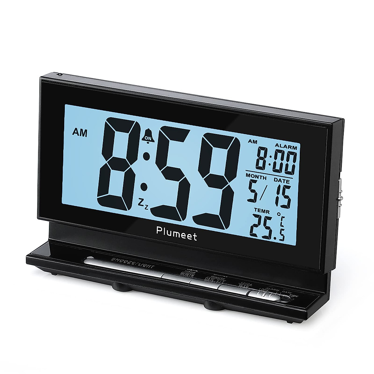 Plumeet Smart Night Light Digital Alarm Clock with Indoor Temperature, Battery Operated Clock Digital Display for Bedrooms, Desk Bedside Gifts Clock (White Light)