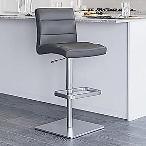 Zuri Furniture Modern Adjustable Height Slate Lush Bar Stool with Brushed Square Base
