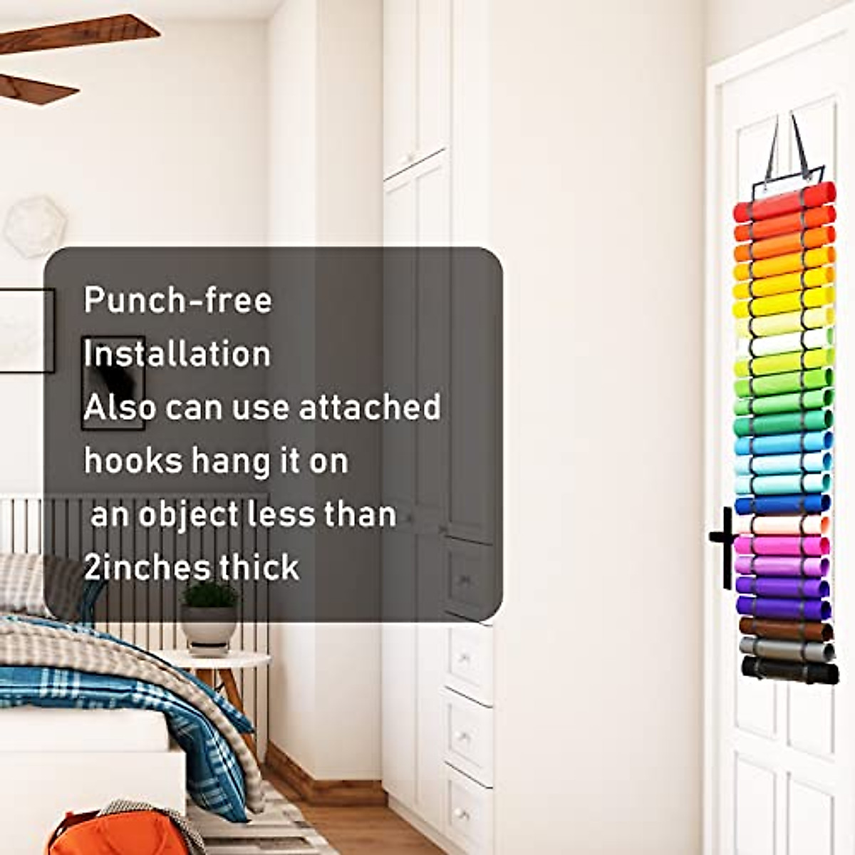 Vinyl Rolls Storage Rack, Vinyl Roll with 24 Compartment Volume Compartments Wall Mount/Door, Vinyl Storage Rack for Craftsmanship (Gray)