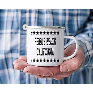 Pebble Beach California Apparel for Men and Women - Fathers Day Gift - Large 12 Oz White Stainless Steel Camping Mug