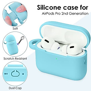 Case for Airpods Pro 2nd Generation - VISOOM Bling Airpods Pro 2 Cases Cover Women Silicone iPods Pro 2 Earbuds Wireless Charging Case Girl Glitter Keychain for Apple Airpod Gen Pro 2 Blue