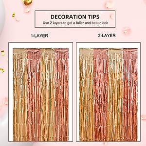 LOLStar 2 Pack Rose Gold Birthday Decorations, 3.3x6.6ft Pink and Gold Foil Fringe Curtains, Tinsel Streamers Backdrop Photo Booth Props for Bridal Shower Ballerina Valentine's Party Decor