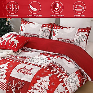 Dintszyayue Christmas Duvet Cover Set Queen,3 Pieces Holiday Reindeer Pattern Comforter Cover with Zipper Closure,Reversible Lightweight Patchwork Bedding Set with 2 Pillow Shams 90"x90"