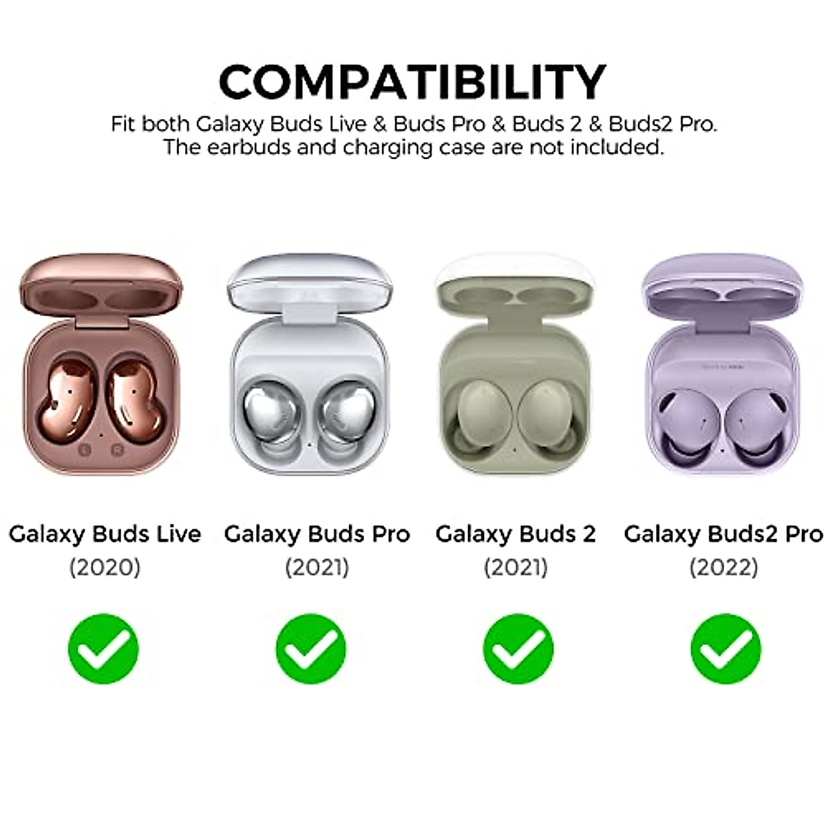 AhaStyle Compatible with Samsung Galaxy Buds 2 Pro Case/Galaxy Buds 2 Case/Galaxy Buds Pro Case/Galaxy Buds Live Case Transparent Cover [Anti-Yellowing] (Shine)