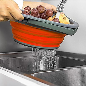 3-in-1 TRENDING XL Large Collapsible STANDING Silicone Colander | 5-Quart | Dish Washer Safe | Foldable Strainer | Wash Fruits & Vegetables | Drain Pasta Beans Food | Heat Resistant FOOD GRADE (Red)