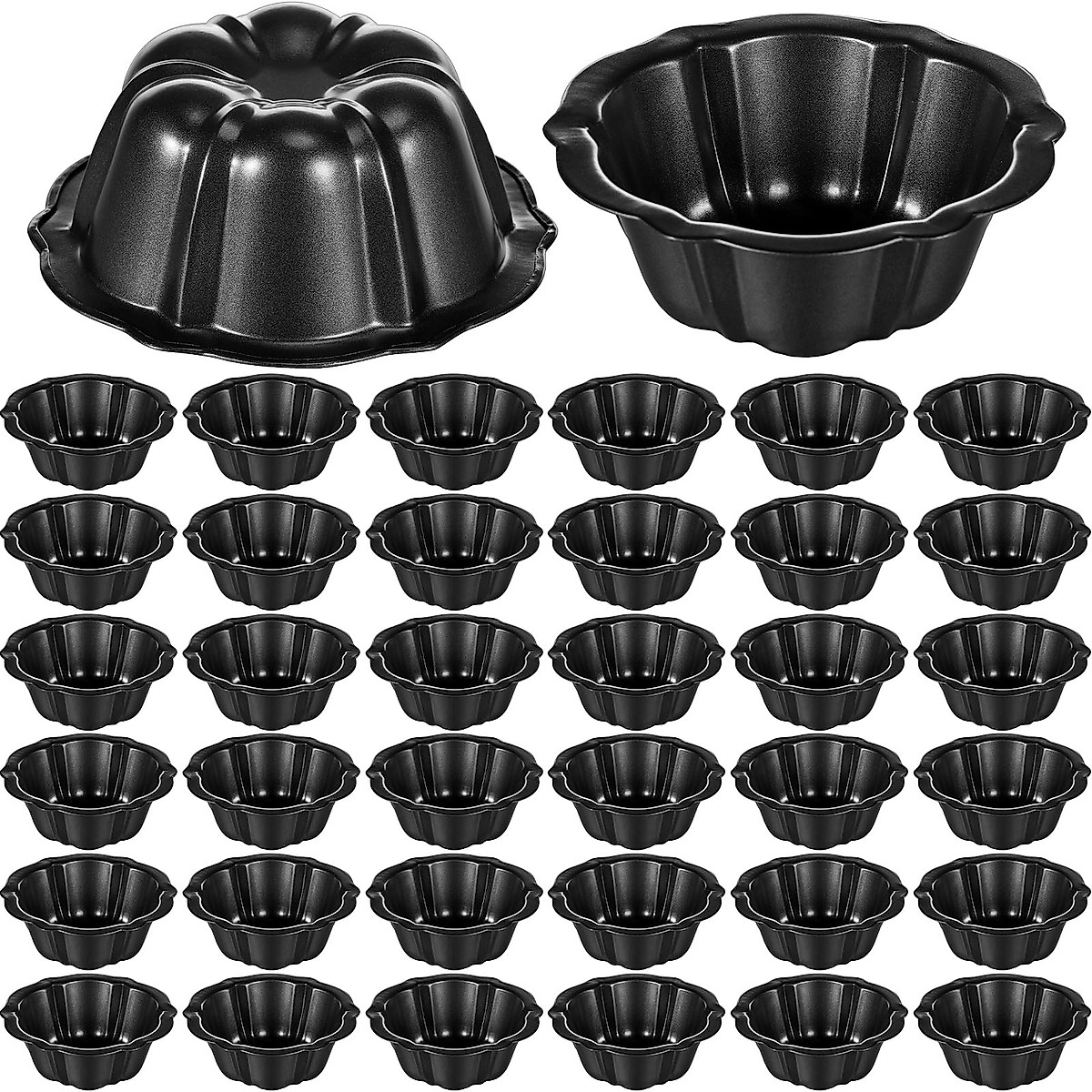 Yungyan 36 Pcs Fluted 4 In Mini Cake Pan Set Nonstick Mini Flan Molds for Baking Small Chocoflan Mold Cake Mold Cup with Flower Shape for Muffin Bavarois Brownie Cupcake Pudding Canele Bread Air Fryer