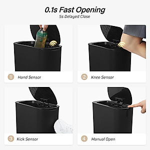FRESHLIX Automatic Bathroom Garbage Bin with Lid, 6 Gallon Touchless Trash Bin, Smart Electric Narrow Waterproof Trash Can for Toilet, Office, Kitchen, Bedroom, Living Room