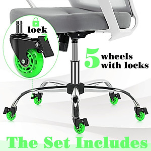 Office Chair Wheels With Brake Replacement Rubber Desk Chair Casters-Protection for Hardwood Floors and Carpet-Set of 5-Heavy Duty Office to Replace Office Chair Mats-Universal Fit-Green(C-50)