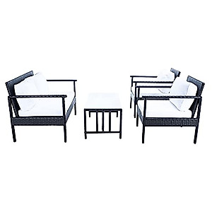 Safavieh Outdoor Collection Garnen Wicker Cushion 4-Piece Living Set PAT7714A, Black/White