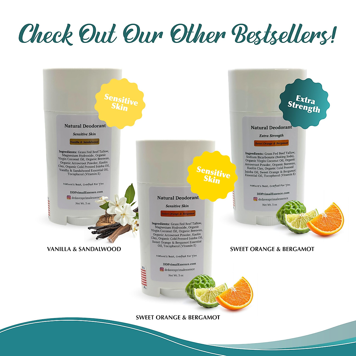 Dr. Dave's Primal Essence Extra Strength Tallow Deodorant - Aluminum-Free - Baking Soda, Beeswax, Coconut Oil and Mango Butter - Vanilla and Sandalwood