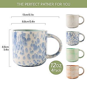 MONITO 12 OZ Coffee Mugs Set of 4, Large Ceramic Coffee Mugs，Modern Coffee Mugs Set with handle for Tea/Latte/Cappuccino/Milk/Cocoa, Funny Tea Cups for Office and Home, Engagement Gifts (12 oz)