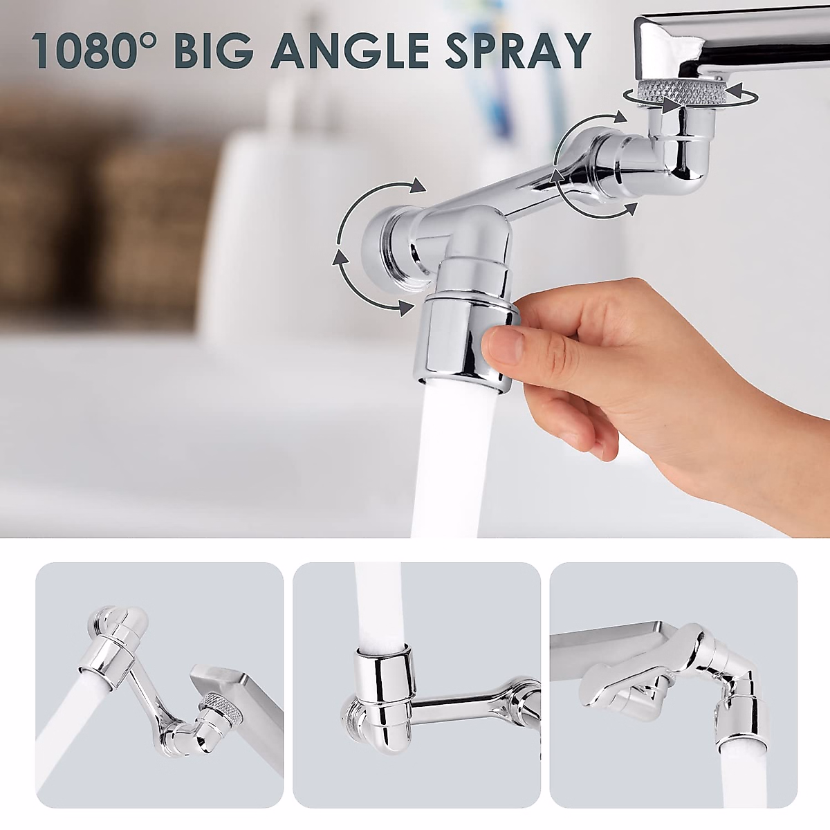 IKKEMO 1080° Rotating Faucet Aerator Extender, Large-Angle Water Nozzle Faucet Adapter, Universal Splash Filter Kitchen Tap Extension, Faucets Bubbler for Kitchen and Bathroom Sink Faucet