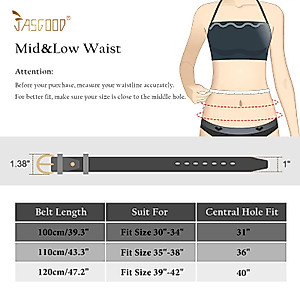 JASGOOD Women's Black Leather Belt for Jeans Pants Fashion Gold Buckle Ladies Dress Belt(Black,Fit Size 30"-34")