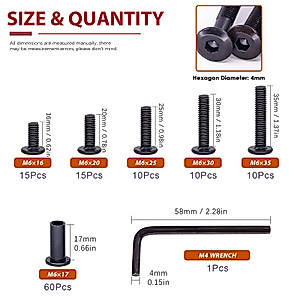 Hilitchi 120Pcs M6 Hex Drive Socket Cap Bolts Kit Countersunk Head Screws Bolts Dowel Barrel Nuts Crib Bolts Nuts Assortment Kit for Furniture Hardware Fitting (16/20/25/30/35mm)