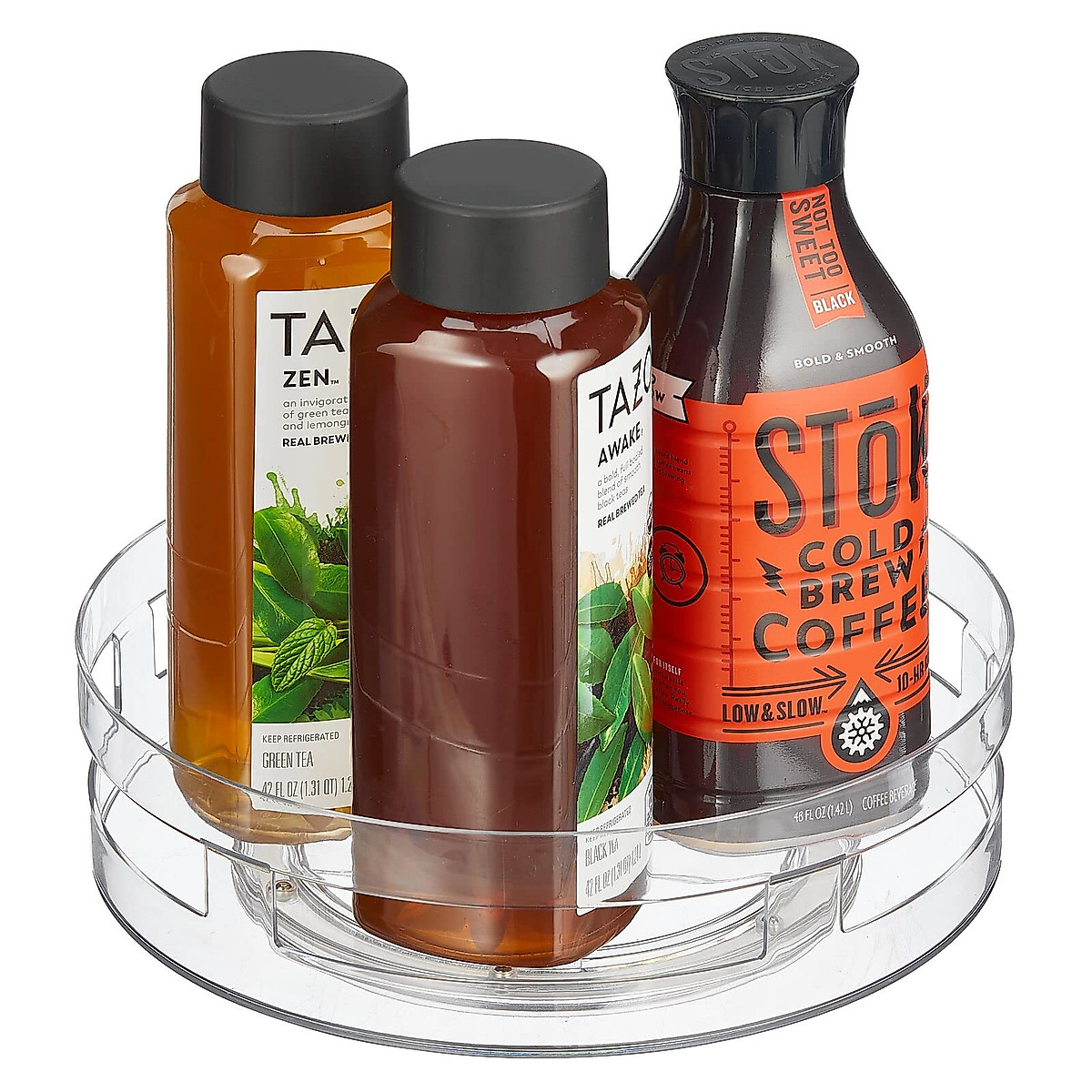 mDesign Lazy Susan Turntable Plastic Open Vented Spinner for Kitchen/Bathroom, Pantry, Fridge, Cupboards, Counter Organizing, Fully Rotating Organizer for Food, 11.5" Round - 2 Pack, Clear