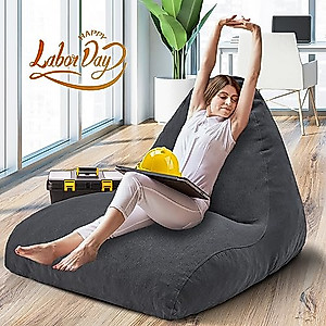 Homguava Bean Bag Chair Sofa Memory Foam Pre-Filled Bean Bag Chairs Stuffed Beanbag Sofa Lazy Bean Bag Sofa for Adults, Kids, Teens for Gaming, Reading & Relaxing(Linen, Dark Grey)