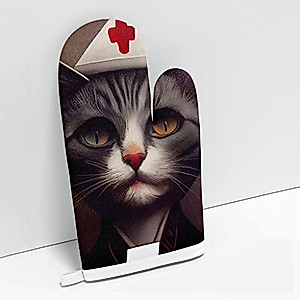 Nurse Oven Mitt - Cat Oven Glove - Animal Print Cooking Gloves
