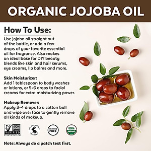 Viva Naturals Organic Jojoba Oil - Pure Cold-Pressed for Skin and Hair, USDA Certified Face Moisturizer, 4 fl. oz