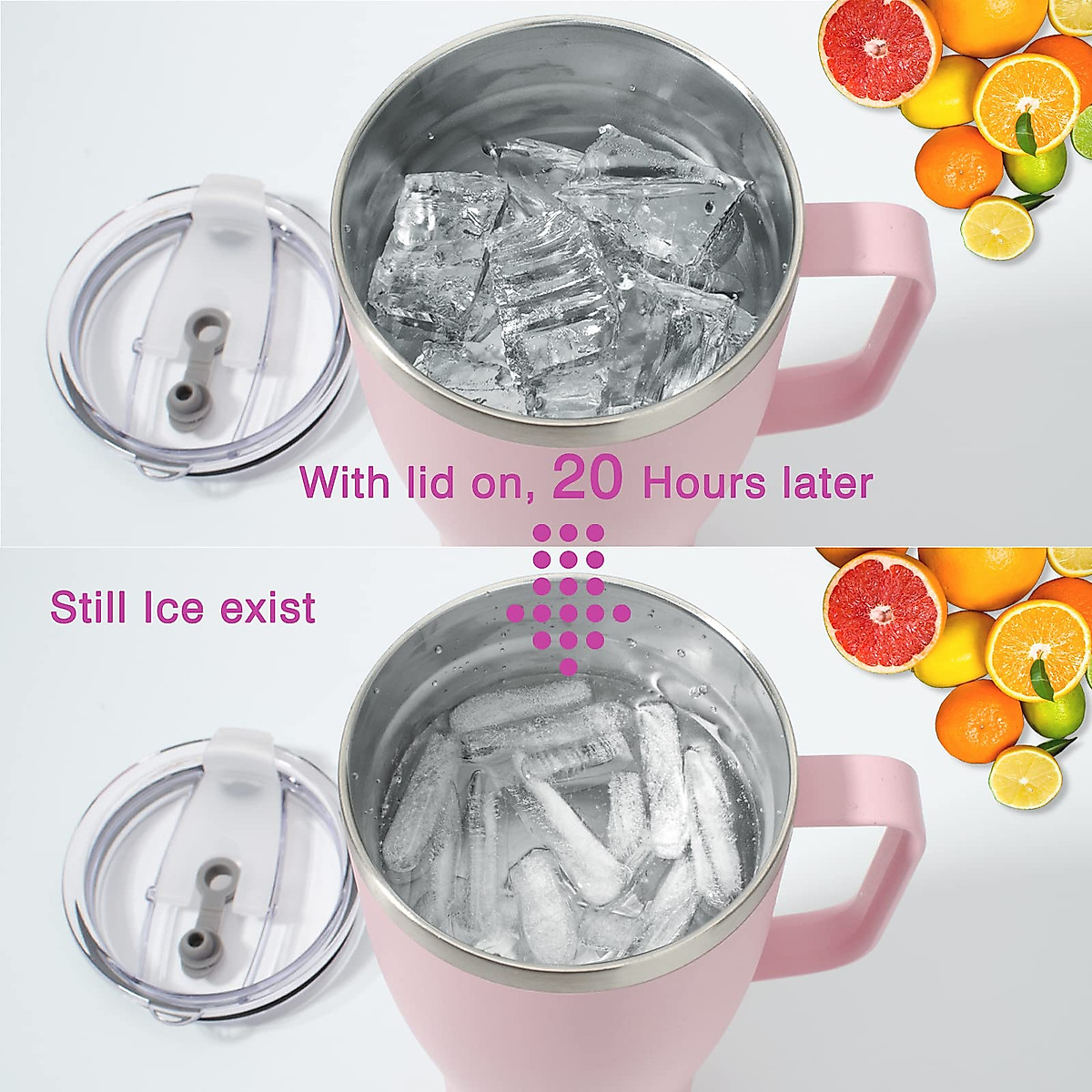 Zukro 32 oz Insulated Tumbler with Handle and Straw, Double Wall Stainless Steel Cup with Lid, No Sweat, Leak proof, Keep Drinks Cold 24 Hours, Dishwasher Safe, Fit in Cup Holder,