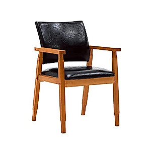 DAGONHIL Modern Walnut Dining Arm Chair Accent Chair Armrests Wooden Chair with Leather Cushion Backrest for Kitchen Dining Room(Pack 1)