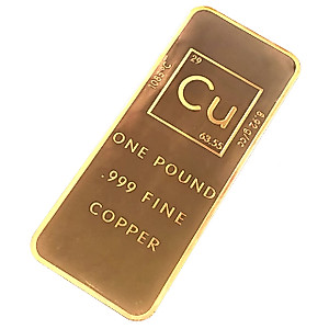 1 Pound .999 Pure Copper Bar Bullion with Element Design - Unique Metals