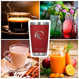 Wet Work Double Wall Tumbler 20 oz Made from Durable Stainless Steel for Hot and Cold Drinks - Insulated Travel Mug for Coffee Tea Wine with Leak Proof Lid for Travel Hiking Camping Gifts - Red