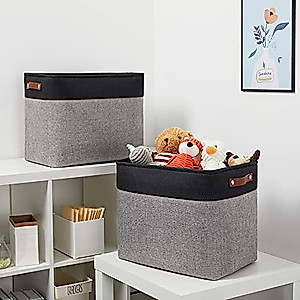 DULLEMELO Collapsible Bundle Baskets 2 Large Baskets 17"x12"x15" + 4 Cube Baskets 11"x11"x11"（Black&Grey)