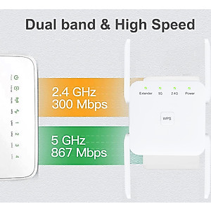 WiFi Extender WiFi Booster Indoor/Outdoor Repeater Signal Booster 1200Mbps WiFi Amplifier Long Range High Speed 5G/2.4G WiFi Internet Connection (White)