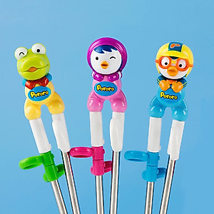 Edison Friends Pororo Training Chopsticks for Right-hand Children Kids, Stainless Steel, Starter, Beginner, Easy Chopsticks, 1st Step (1 PCS) / Made in Korea