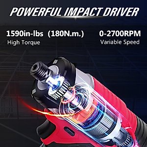 AVID POWER Impact Driver Kit, 180N.m. 20V Cordless 1/4-Inch Hex Impact Drill/Driver Set, Variable Speed, with 14Pcs Sockets, 10Pcs Driver Bits and Tool Bag