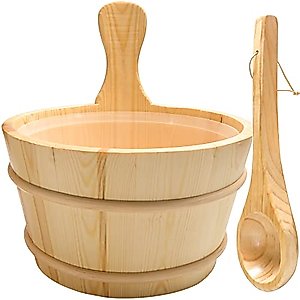 Kakunm Sauna Bucket and Ladle, Wooden Sauna Bucket Sauna Accessories for Men Women, Sauna Wood Bucket Set Cedar Made of Premium Finland Pinewood