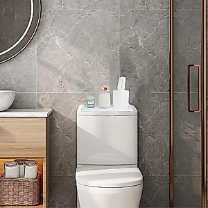 Bamboo Vanity Tray for Bathroom Sink, Counter Organizing and Decor Display - White Table Rack for Toilet Tank Top - 11.8 x 6 x 0.7 inch