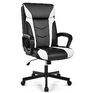 MARURY Modern Home Office Desk Chair, Office Chair Computer Desk Chair, Leather W/Padded Armrest White Chairs, for Home Office Make Up