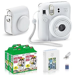 Fujifilm Instant Mini 12 Instant Camera Lilac Purple + MiniMate Accessory Bundle & Compatible Custom Case + Fuji Instant Film Value Pack (50 Sheets) Designer Photo Album (Lilac Purple)