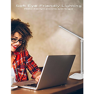 LED Desk Lamp for Home Office - Dimmable, Eye-Caring Reading Table Lamp, 5 Lighting Modes 10 Brightness Levels, Touch Control, 30/60 min Auto Timer