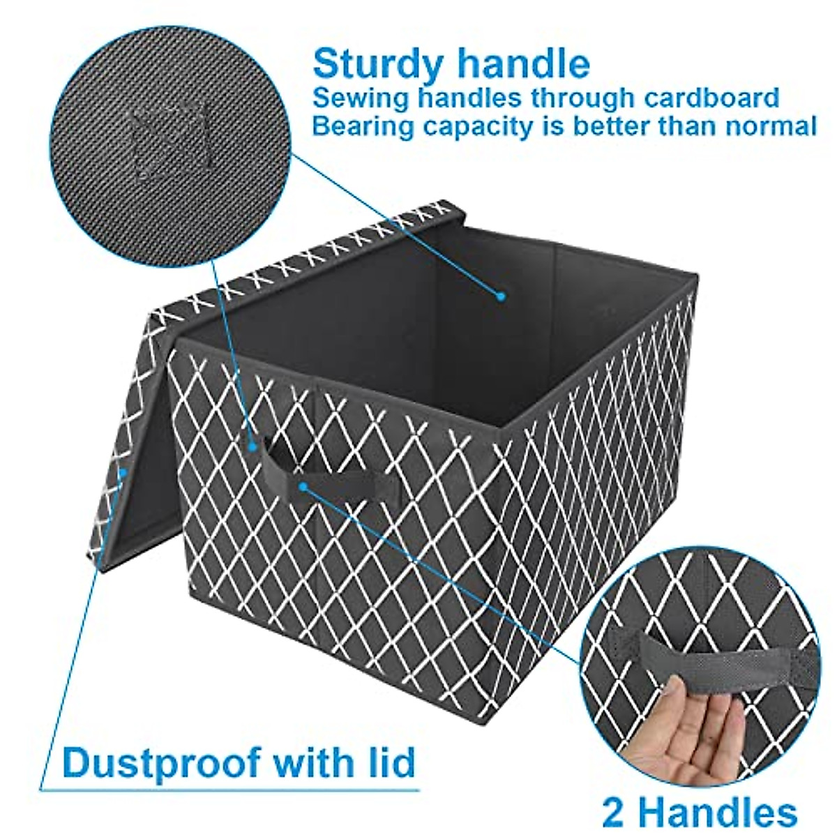 Fabric Storage Bins with Lids, Large Toy Box Chest for Kids Boys Girls, Collapsible Storage Basket Organizer with Handles for Clothes,Books,Closet,Nursery,Shelves,Pantry,14.4x10x8.5 Inch,Set of 3,Gray