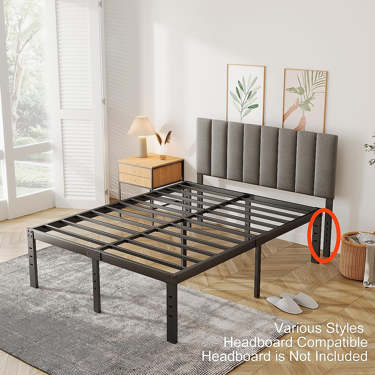 Bednowitz King Size Bed Frame, 18 Inch High Metal Bed Frame, Noise-Free Platform Bed No Box Spring Needed, 4000lbs Heavy Duty Support Mattress Foundation, Easy Assembly, Black