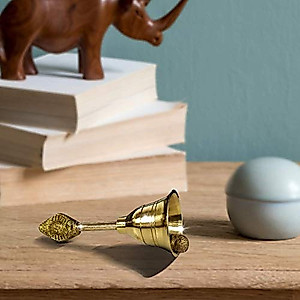 Shubhkart 3.5" Inches Polished Brass Handcrafted Hand Held Small Service Bell/Pooja Bell/Naag Ghanti