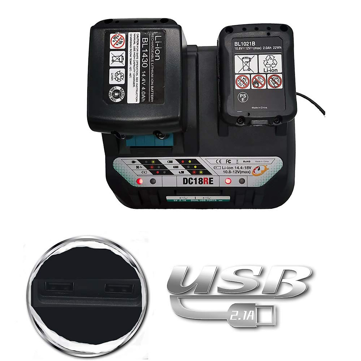 Replacement DC18RE 10.8V-18V for Makita Lithium ion Power Tool Battery Double Charger (Without Fan)