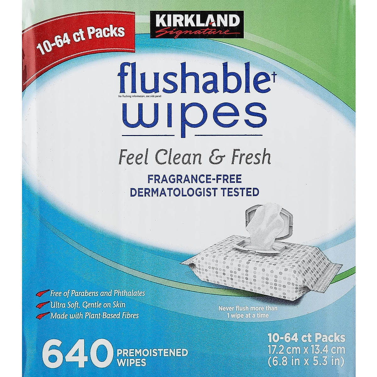 Kirkland Signature Moist Flushable Enhanced Cleansing & Freshness Ultra Soft Hypoallergenic Plant-Based Wipes - 640 Count