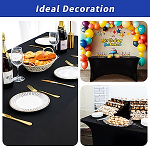 Fixwal 3 Pack Black Table Cloth for 6 Foot Rectangle Tables, Rectangular Tablecloths Stretch Spandex Fitted Table Covers 6 ft for Parties, Trade Shows, Banquet, Weddings, Buffet