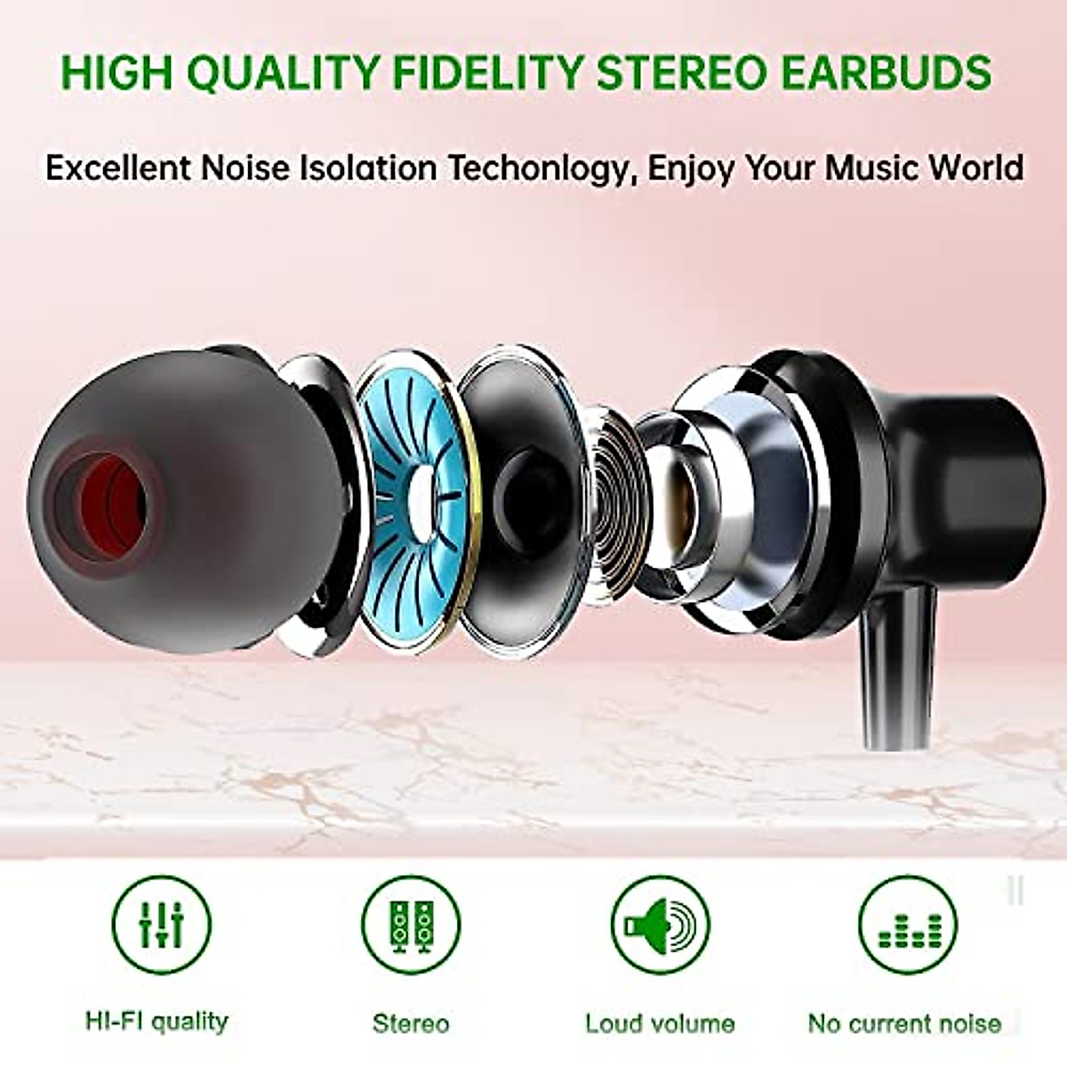 XINLIANG Wired Earbuds with Microphone & Volume Control, in-Ear Headphones with Magnetic, Bass Driven 3.5 mm Ear Buds Phones for iOS and Android Smartphones, Laptops, MP3