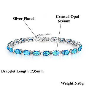CiNily Blue Fire Opal Tennis Bracelet for Women 14K White Gold Plated Adjustable Oval Shape Gemstone Bracelet Opal Jewelry