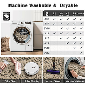 jinchan Area Rug 8x10 Boho Chic Jute Rug Recycled Indoor Outdoor Floor Cover Print Geometric Rug Black Foldable Large Accent Rug for Living Room Bedroom Dining Room Patio Garden