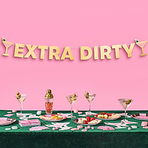 xo, Fetti Extra Dirty Martini Gold Foil Banner - 5 Ft. | Bachelorette Decoration, Birthday Party Sign, Casino Decor, Girl Cocktail Backdrop, Vegas Photo Booth Background