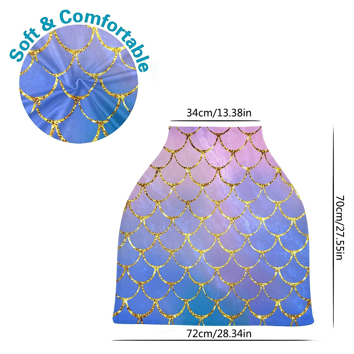 Stretchy Baby Car Seat Covers for Boys Girls Mermaid Fish Scales Infant Car Canopy Nursing Cover Breastfeeding Scarf