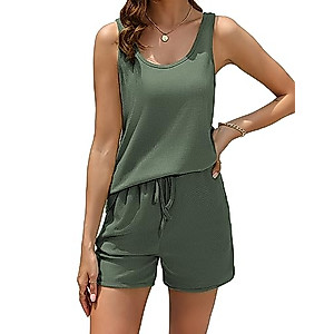 Andeip Womens Pajama Sets Sleeveless Tank Top and Shorts Two Piece Lounge Set Casual Nightwear Set Deep Green XL