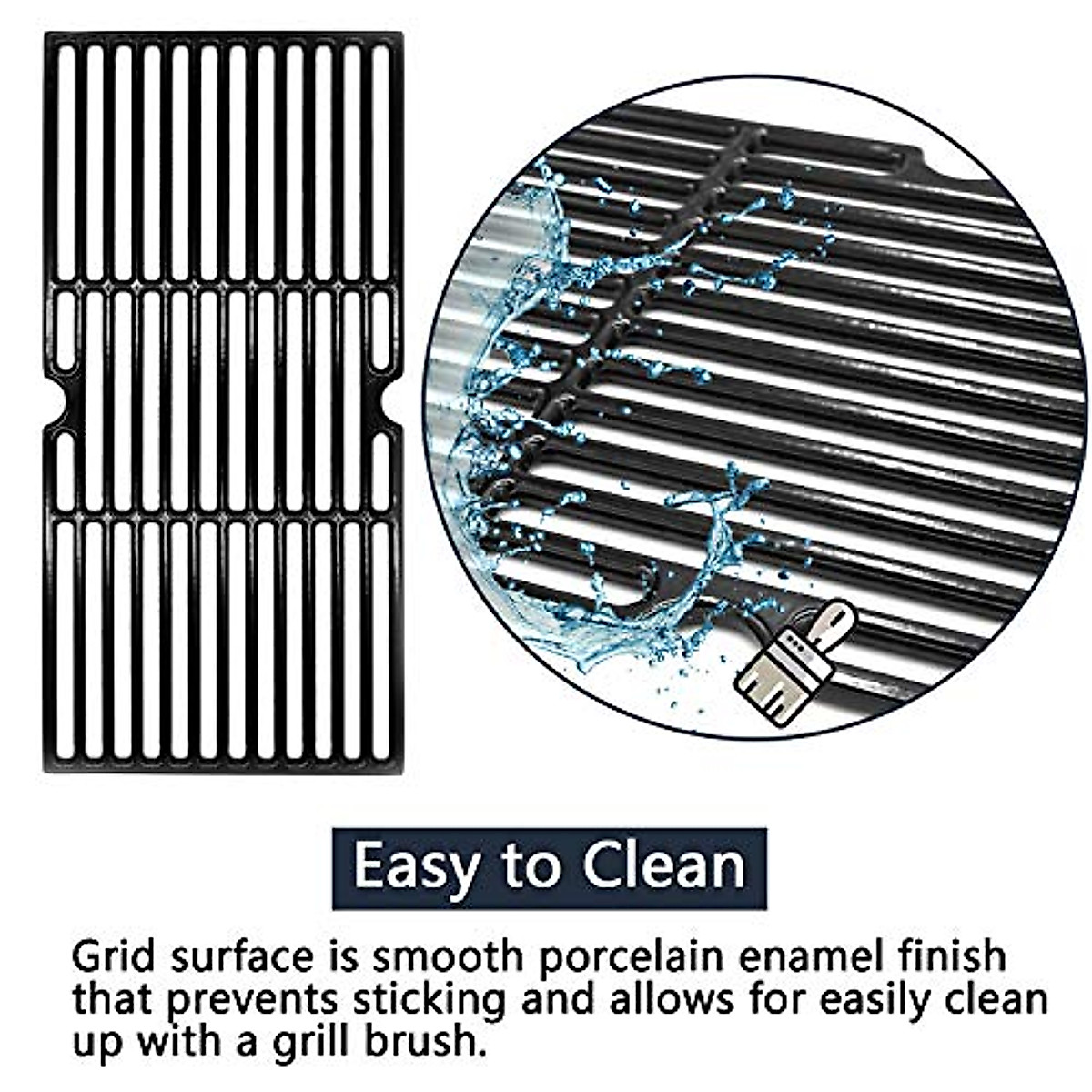 Hongso 19 1/16 x 28 Inch Porcelain Coated Cast Iron Grill Grates Grids Replacement Parts for Brinkmann 810-1750-S, 810-1751-S, 810-3752-F, 810-6570-F, 810-3551-0, Gas Grill Models, Set of 3 (PCB006)