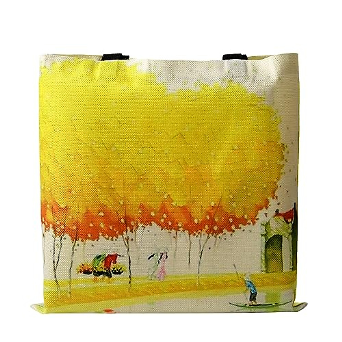 KaiTingu Canvas Tote Bag for Women - Aesthetic Reusable Eco Grocery Shopping Tote Bag - Yellow - 15.7" x 15.7" - Women's Department